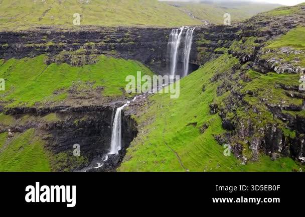 Magnificent Fossa waterfall, the highest in the Faroe Islands ...