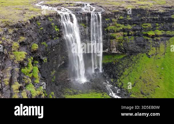 Magnificent Fossa waterfall, the highest in the Faroe Islands ...