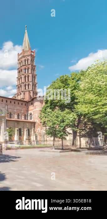 The cobbled parvis of the Basilica of Saint Sernin in Toulouse, France ...