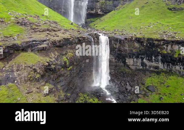 Magnificent Fossa waterfall, the highest in the Faroe Islands ...