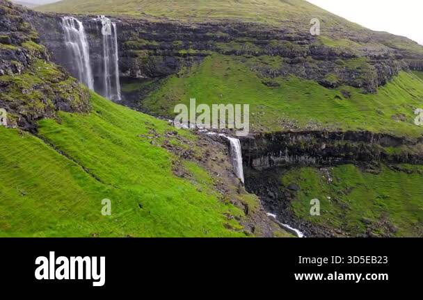 Magnificent Fossa waterfall, the highest in the Faroe Islands ...