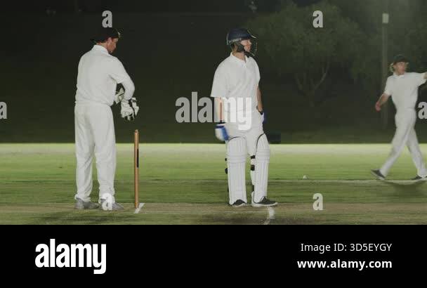 Ball release male wicketkeeper crouching on pitch at stumps collecting ...