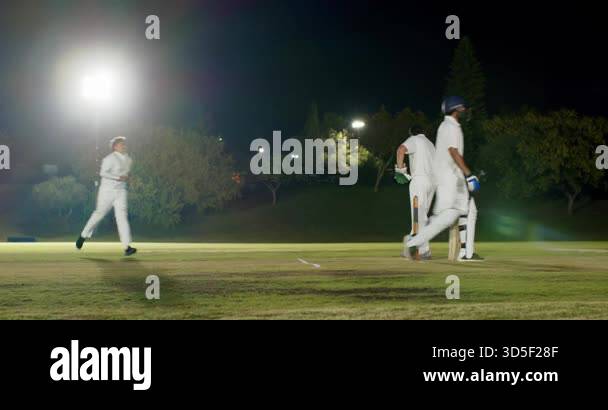 Indian batter sprinting after shot sparking fielder breaking stumps ...