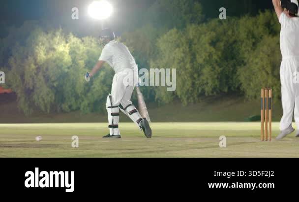 Male bowler appealing when batsman missing shot, male teammates ...