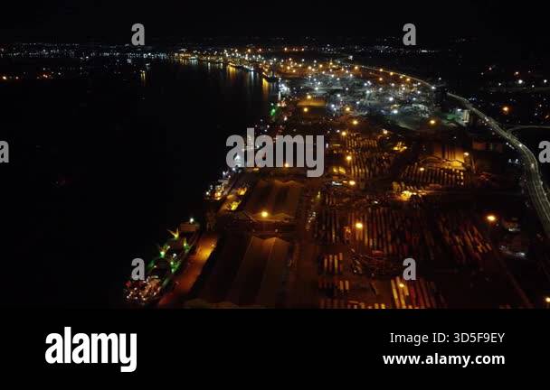 Night view of port of chattogram. Chittagong Port is the lifeline of ...