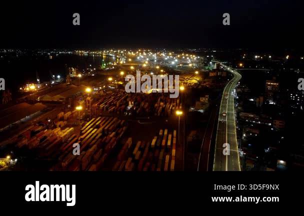 Night view of port of chattogram. Chittagong Port is the lifeline of ...