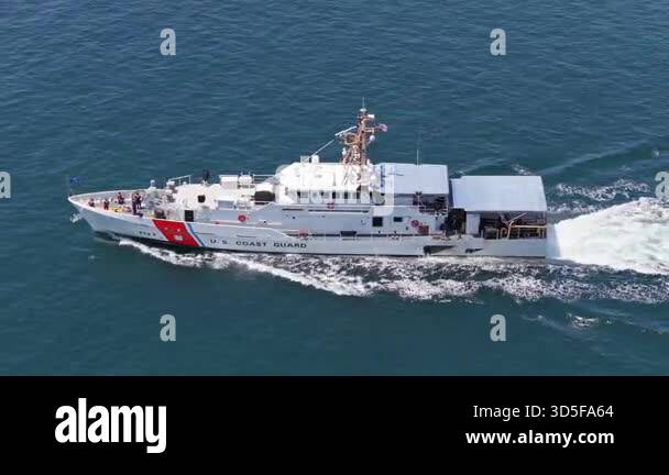Miami, Florida, USA - May 16, 2025: US coast guard boat floats on sea ...