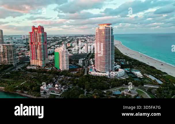 Skyscraper at south pointe park. Luxury hotel skyscraper. Aerial Miami ...