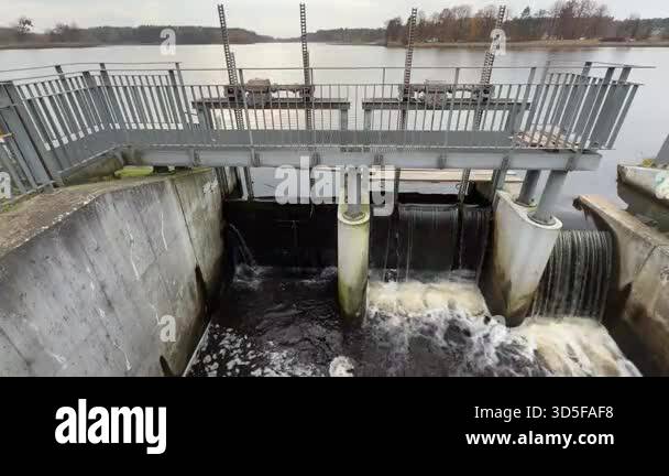 Polluted water in the pond near the dam, dam on the lake in Blachownia ...