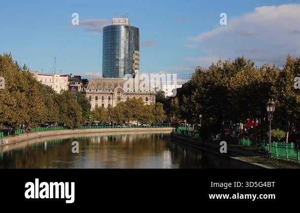 Bucharest city traffic with famous building landmarks urban ...