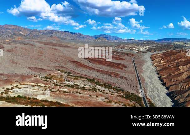 Footage over the desert among the ridged rocks. Barren landscape of ...