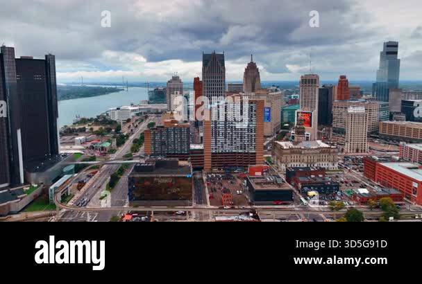 Detroit, USA, 28 July 2025: Flight along the waterscape of the Detroit ...