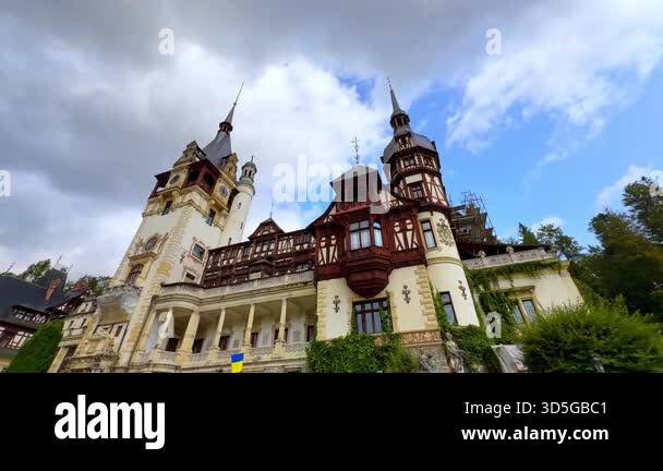 View on the splendid front faade of Peles Castle, Prahova County ...
