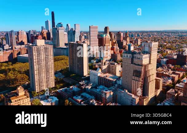 Flight among the multi-storied residential buildings in the ...