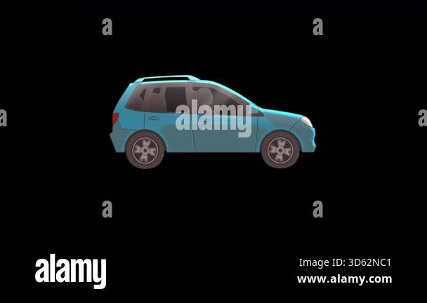 Smooth 2D animation of a blue SUV in side view with full alpha ...