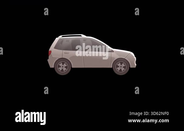 A seamless 2D loop animation of a silver car driving in side view ...