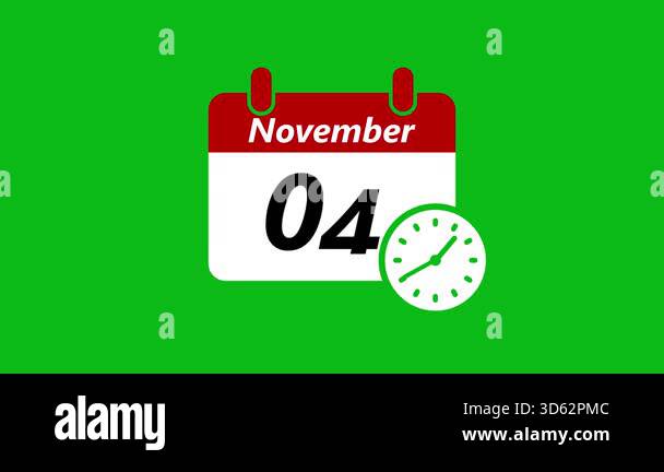 november 04 date. flat daily calendar day icon. day time, month ...