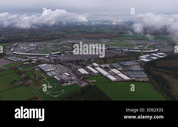 Silverstone race track, cloudy day, low hanging clouds. Motorsports and ...