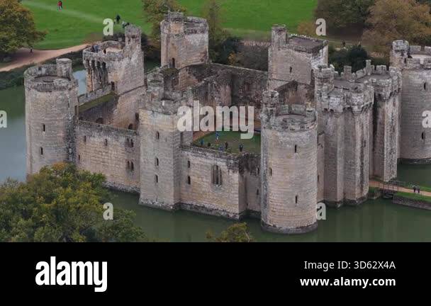 Bodiam Castle, english castle from the 14th century, Exterior aerial ...