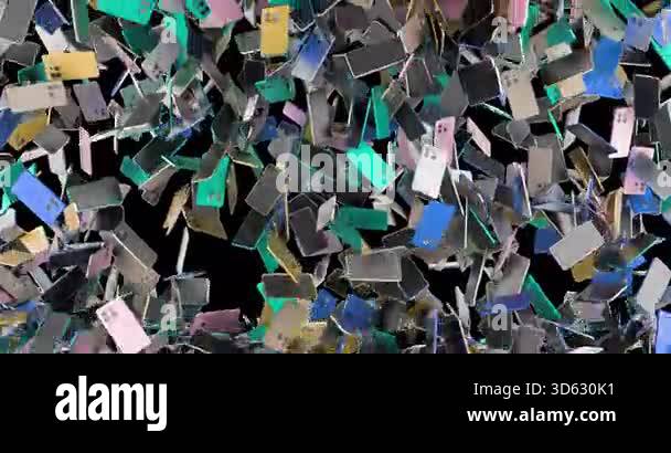 Smartphones falling down and filling the screen with alpha channel, 3D ...