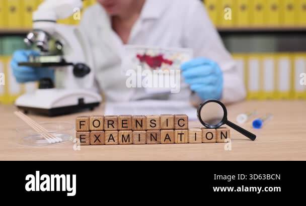 In a modern crime lab, a professional examines evidence under a ...