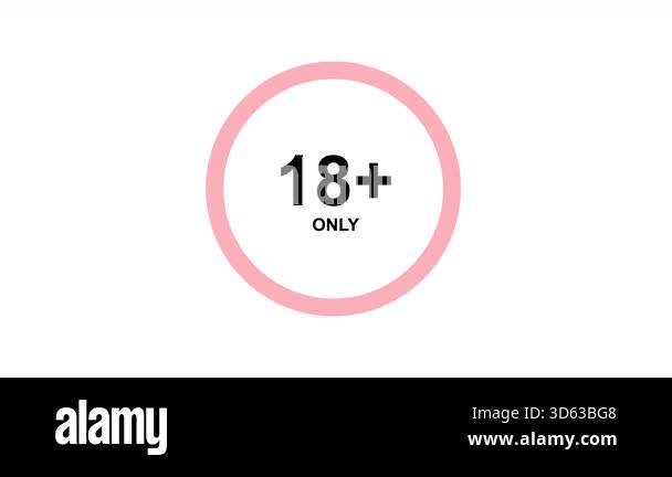 18+ age restriction warning symbol with bold text and red circle border ...