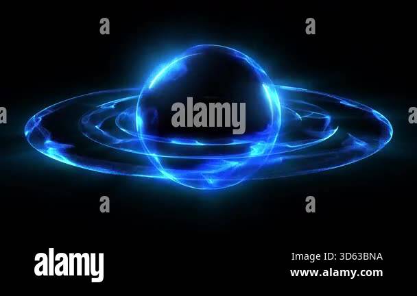A fantastic energy sphere surrounded by energy hoops similar to the ...