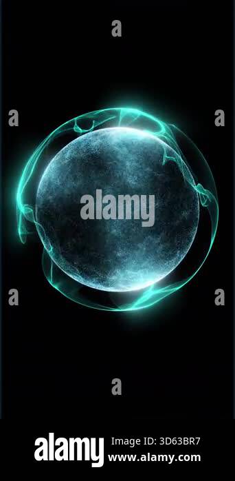 A bright, glowing sphere, consisting of particles and energetic dynamic ...