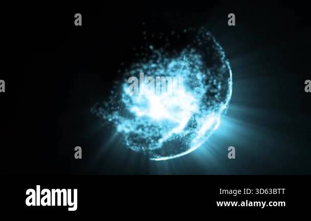 A bright, glowing sphere, consisting of particles and energetic dynamic ...