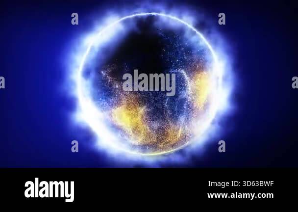 A bright, glowing sphere, consisting of particles and energetic dynamic ...