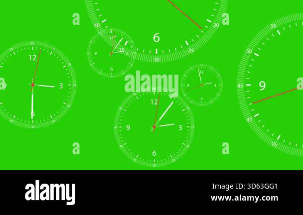 Flying Animated Analog Clocks Abstract Time Concept on Green Screen ...
