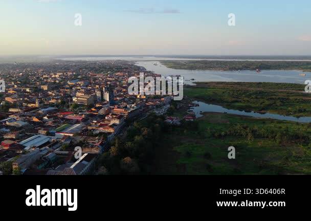 High altitude view of Iquitos, largest city in the Peruvian rainforest ...