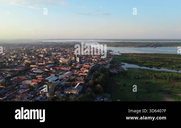 Panoramic aerial view of Iquitos city, bustling metropolis on the ...