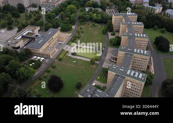 Aerial footage orbiting iconic IG Farben building, now part of Goethe ...