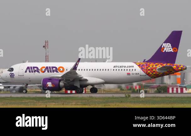 ALMATY, KAZAKHSTAN - JUNE 25, 2025: Passenger aircraft of Air Cairo, Airbus A320, SU-BUK taxiing ...