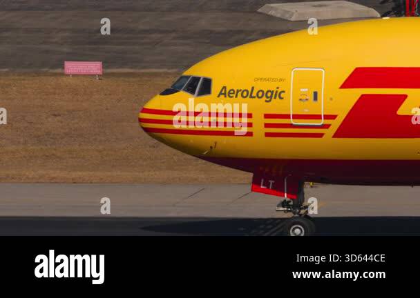 HONG KONG - JANUARY 28, 2025: Cargo airplane Boeing 777 of DHL, D-AALT ...