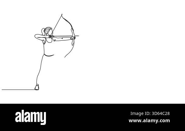 animated continuous line drawing of woman practicing archery, line art ...