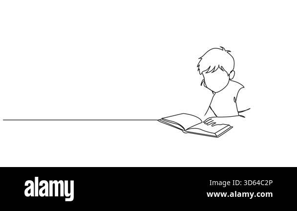 animated continuous line drawing of young boy in prone position on ...