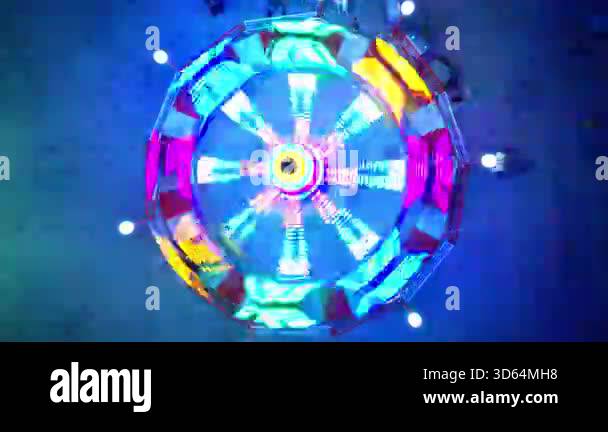 Carousel Multi Colored Illuminated Merry Go Round in Time Lapse. Bright ...