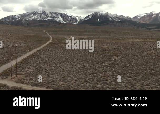 Lee Vining, California - Aerial drone view of Highway 395 near Mammoth ...