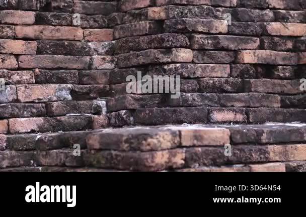 Old rustic brick wall with rough texture, cracks, antique brown brick ...