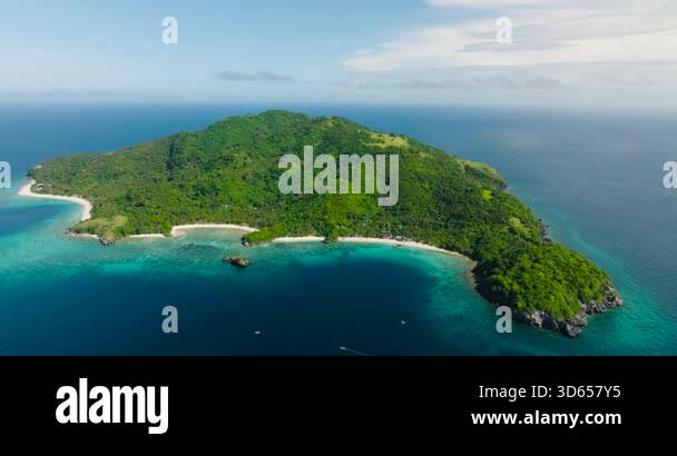 Panorama view of Cobrador Island with beaches surrounded by blue sea ...
