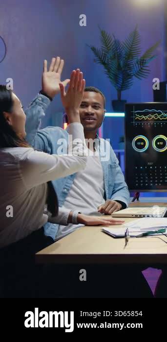 Office goals concept where attractive smiling confident experienced ...