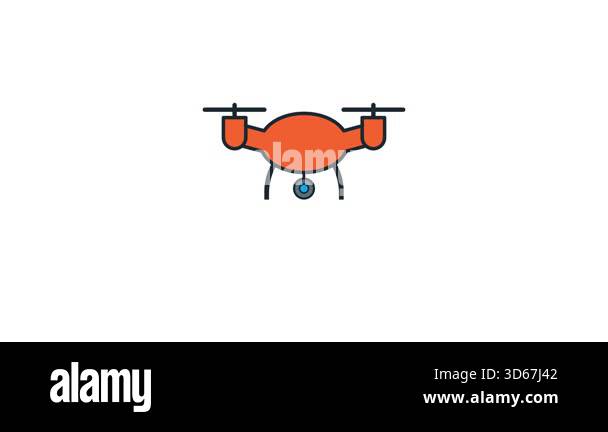 Modern orange quadcopter with blue camera lens vector icon perfect for ...