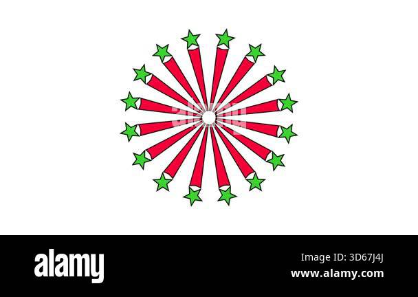 Bright red radial burst with green stars decorative festive firework ...