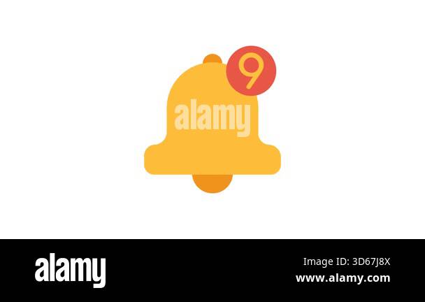 Flat vector bell with bright red notification circle representing ...