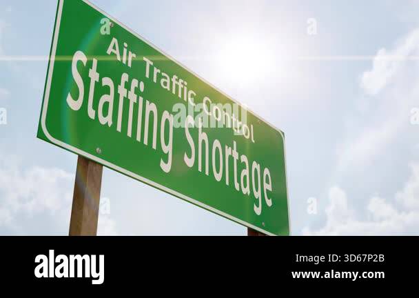 Air Traffic Control Staffing Shortage Green Road Sign with Airplane ...