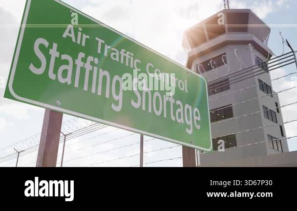 Handheld Angle of Air Traffic Control Staffing Shortage Green Road Sign ...