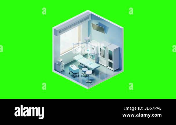 animated isometric hospital room with medical equipment and furniture ...