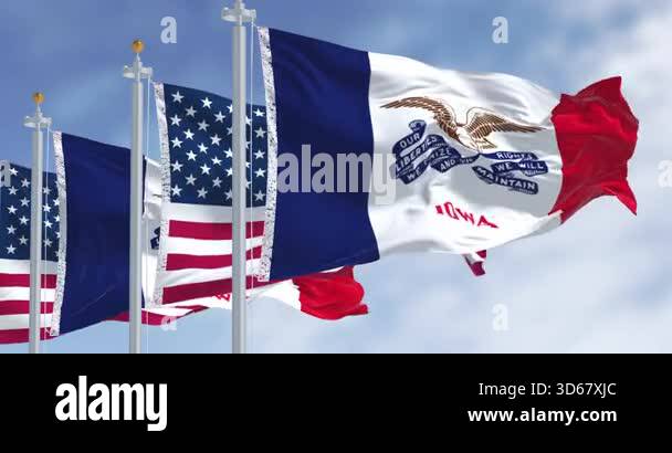 Flags of Iowa and the USA, symbolizing the Iowa Caucuses, presidential ...